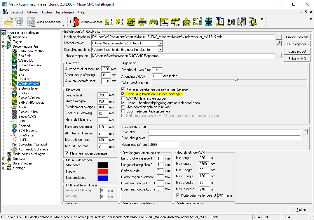 Instellingen - Programma Opties | Matrix Knowledge Base